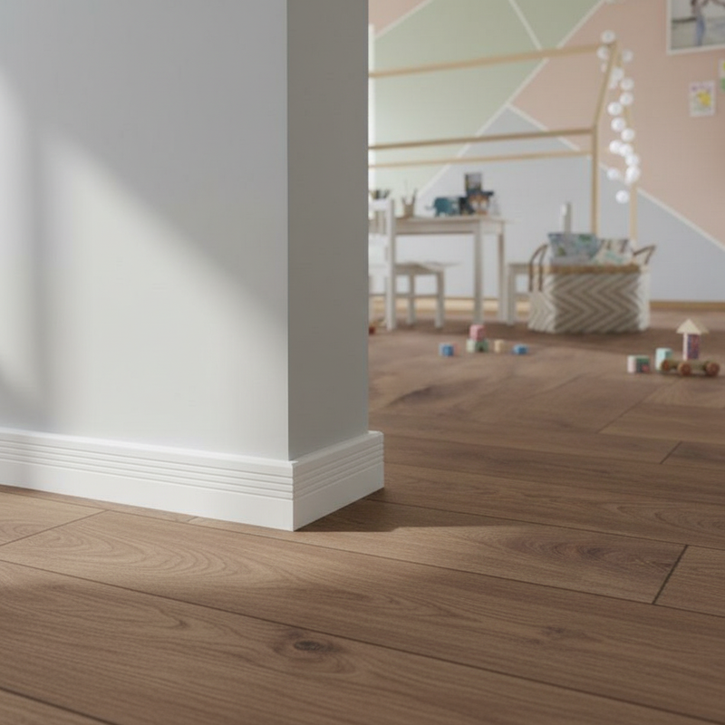 Premium White Painted Ribbed Base Moulding 2.4m - 14mm x 91mm for Eleg