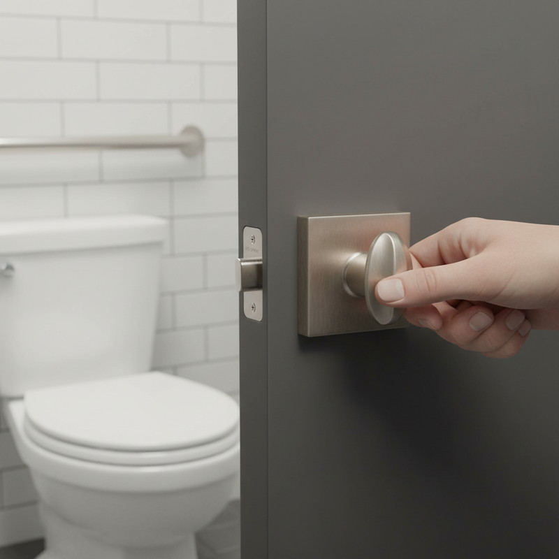 Premium Turn and Release Bathroom Lock on Minimal Square Rose - Satin