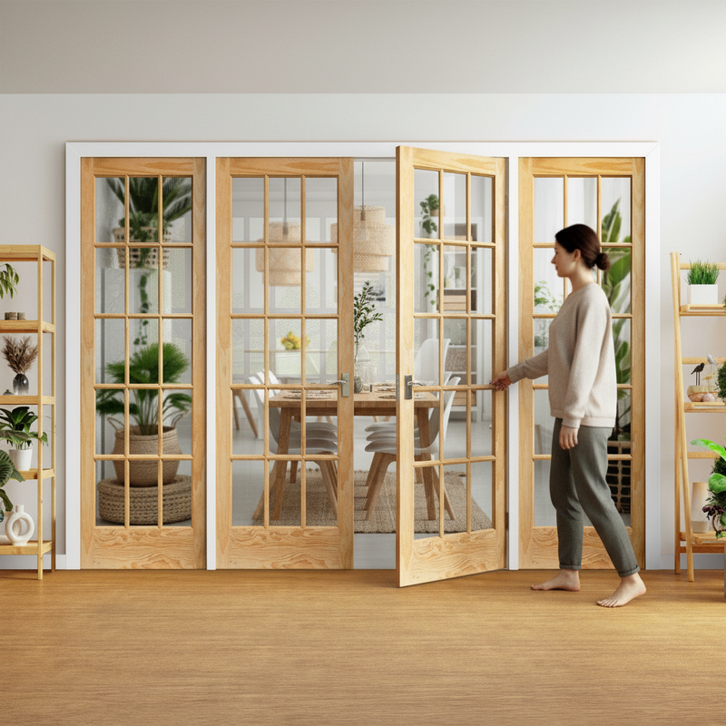 Premium Clear Pine Unfinished Internal Room Divider Set with 4 Clear G