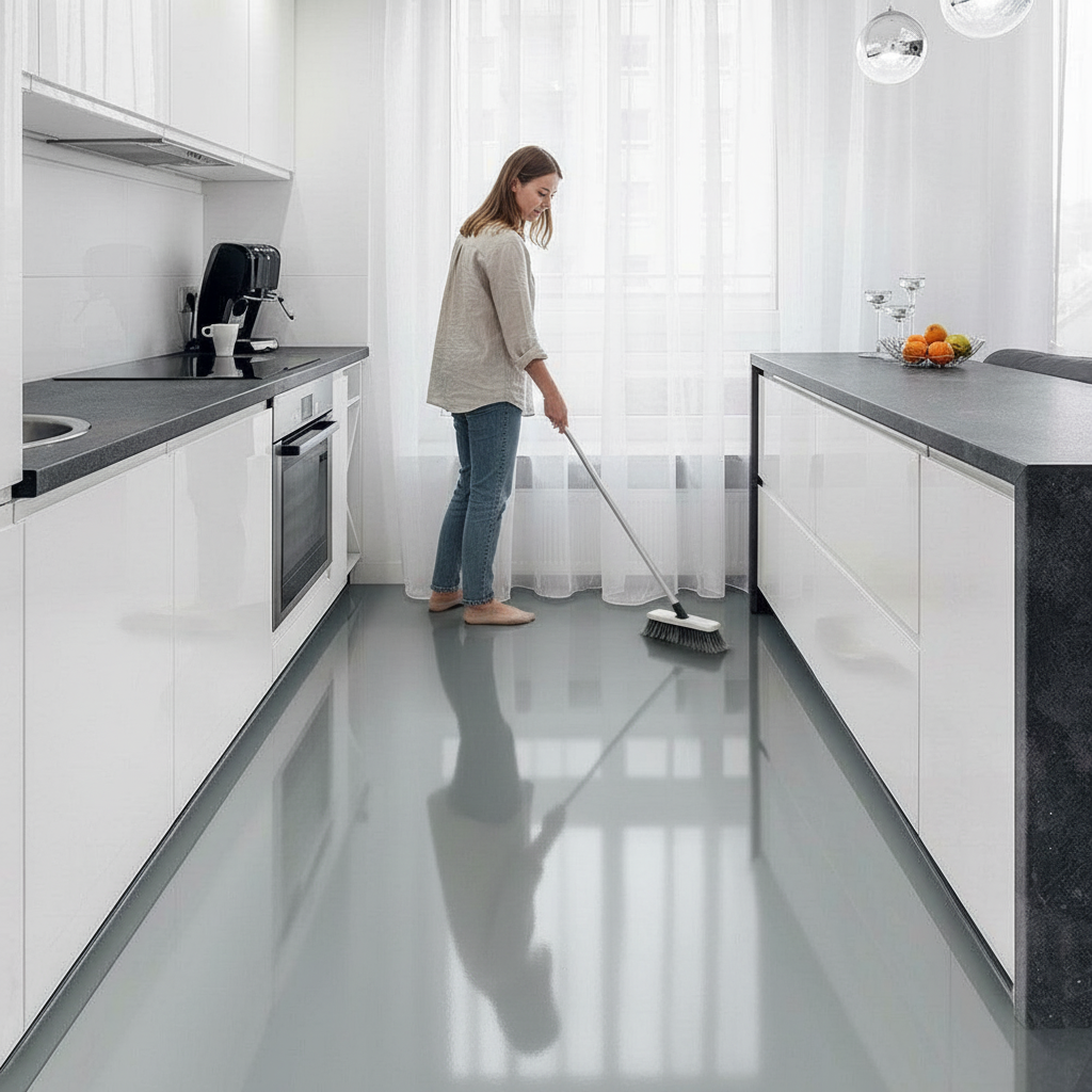 Premium High Gloss Laminate Flooring - Light Grey 8mm Wide Body Tile w