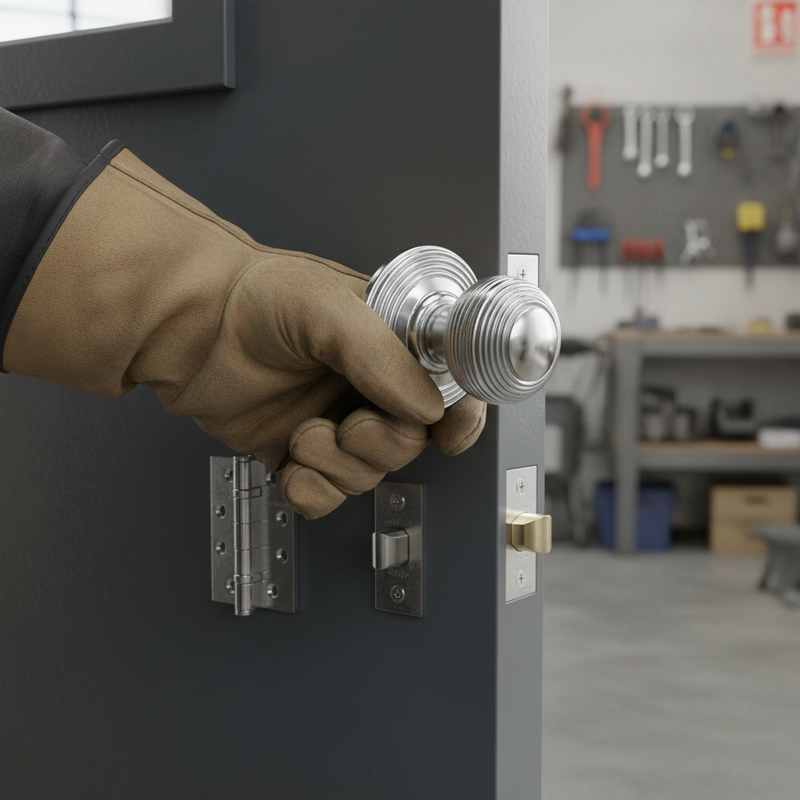 Premium Round Reeded Mortice Fire Door Knob Set with Polished Chrome F