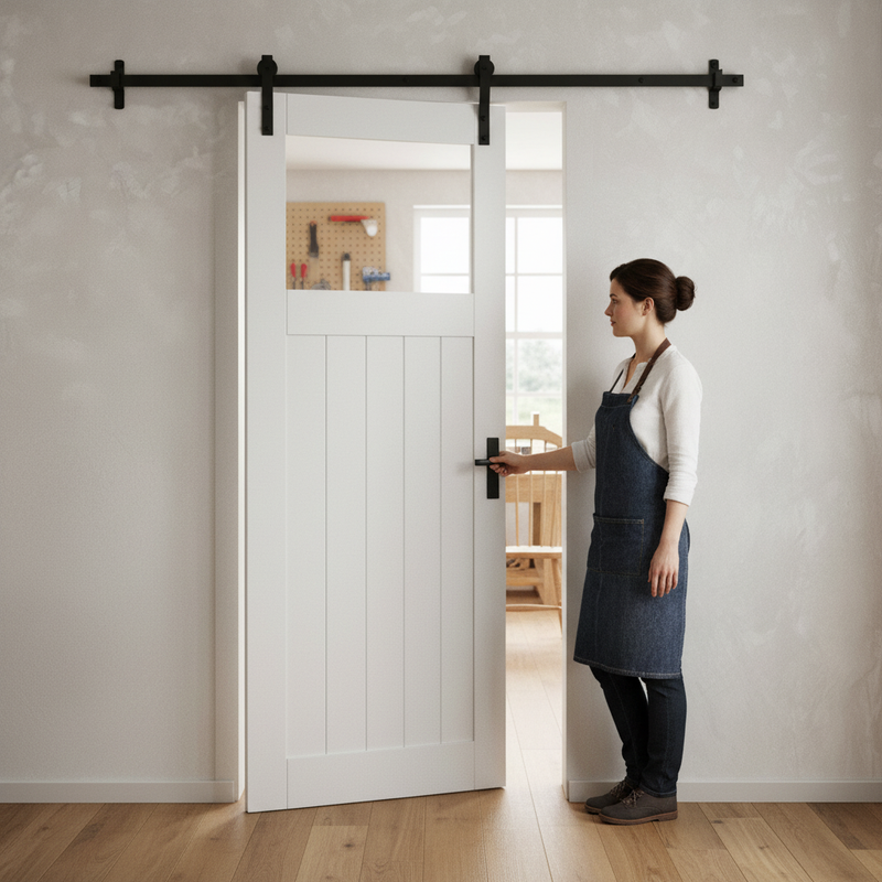 Premium Internal Primed Cottage Clear Glass Barn Door with Solid Core