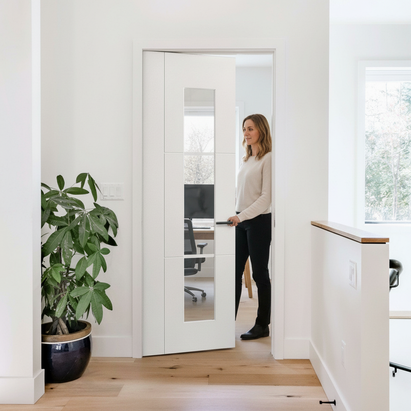 Premium Internal Primed Clear Glass Door with 3 Panels and Semi-Solid