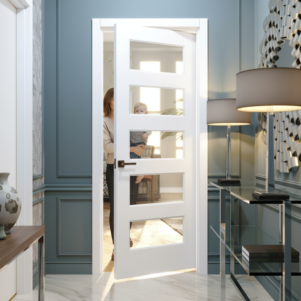 Premium Internal Primed 5 Light Clear Glass Door with Solid Engineered