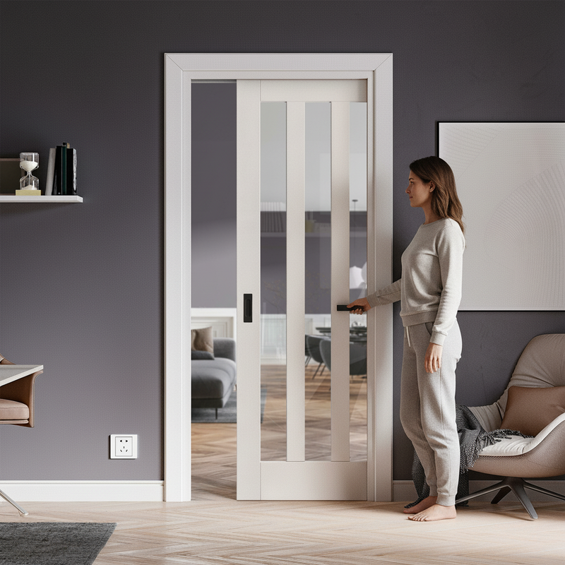 Premium White Primed Internal Pocket Door Set with 3 Light Clear Glass