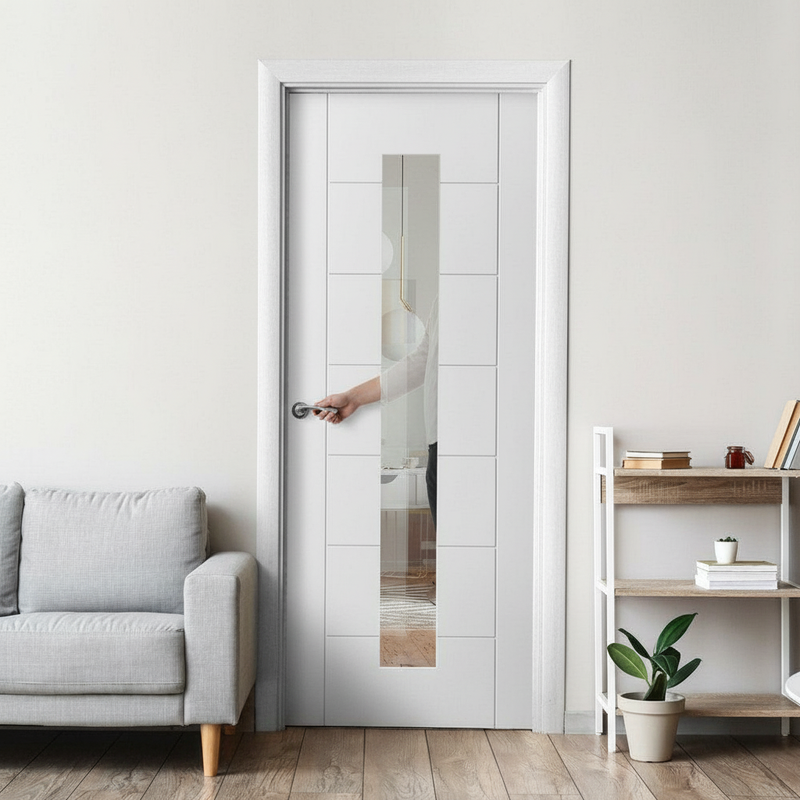 Premium Internal White Pedrena Clear Glass Door with 7 Panels and Semi