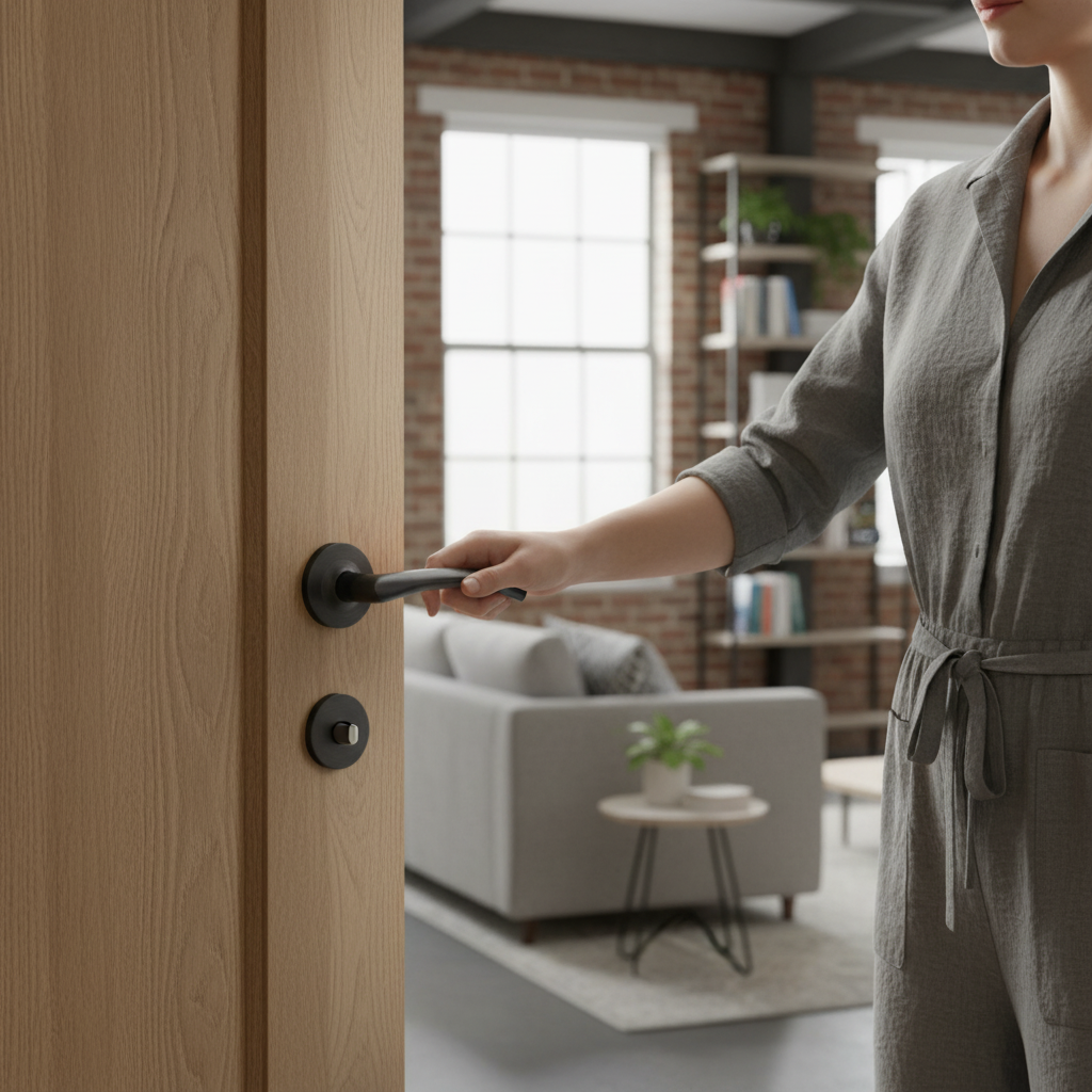 Premium Internal Lever Handle Set on Round Rose - Matt Black Finish wi