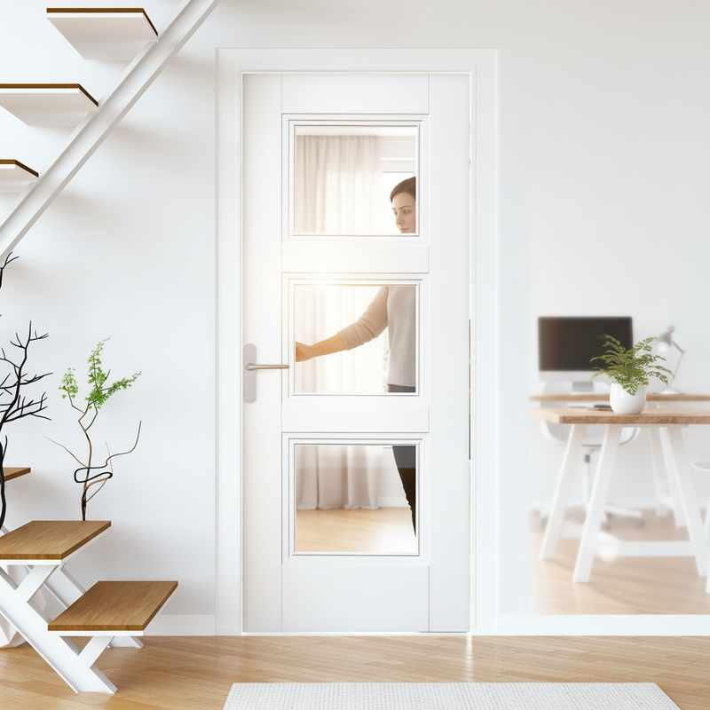 Premium Internal Primed Clear Glass Door with 3 Light Design, Adjustab