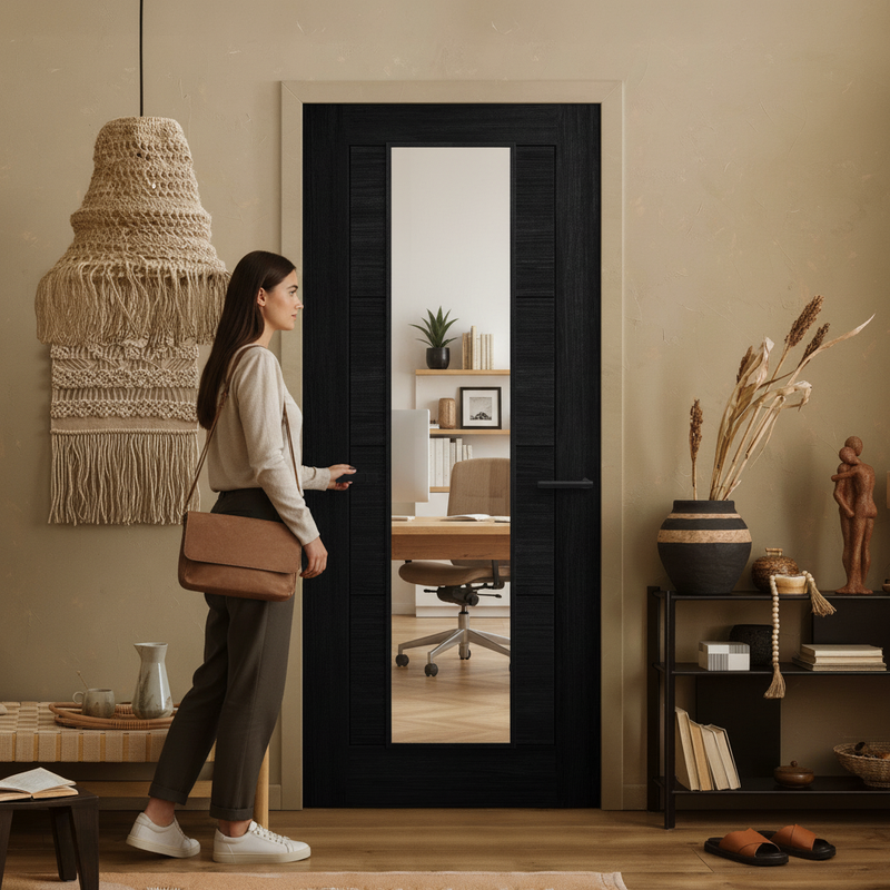 Premium Fully Finished Laminate Clear Glass Door with Elegant Black Fi