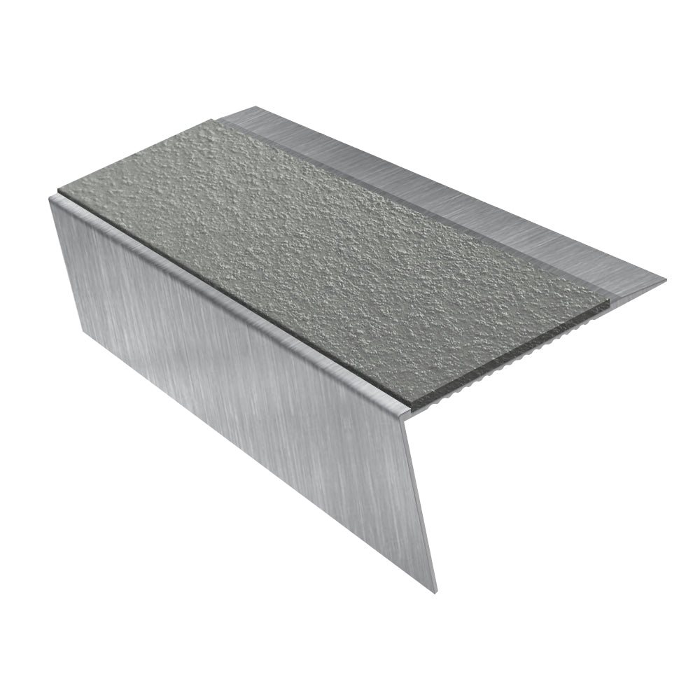 Rake Back Aluminium Stair Nosing with MorGrip Inserts Ramped Profile S