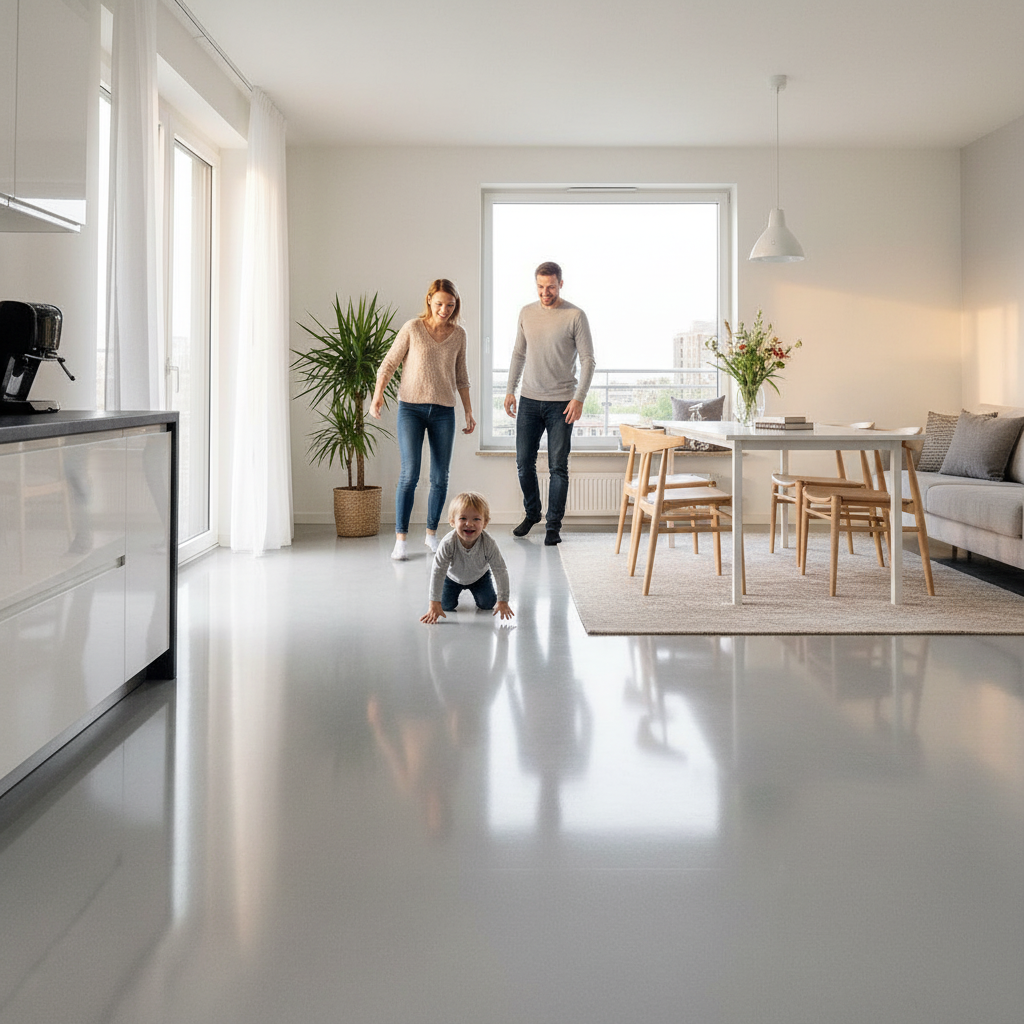 Premium High Gloss Laminate Flooring - Light Grey 8mm Wide Body Tile w