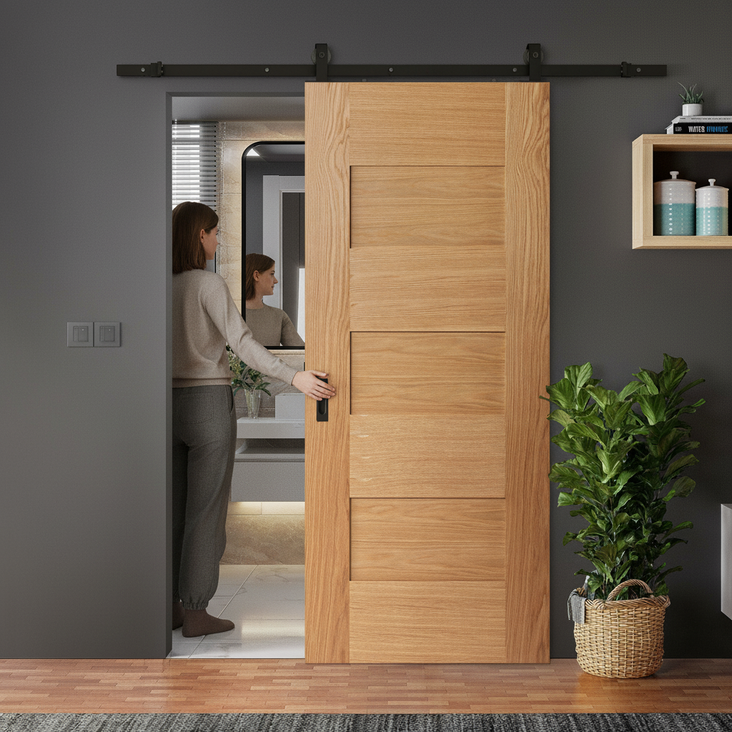 Premium Internal Fully Finished 7 Panel Sliding Door with Smooth Top M