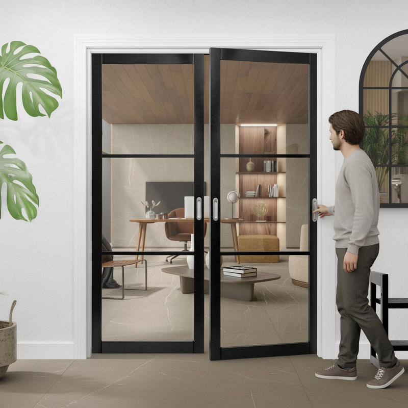 Premium Internal Primed Industrial Lifestyle 3 Light Clear Glass Door