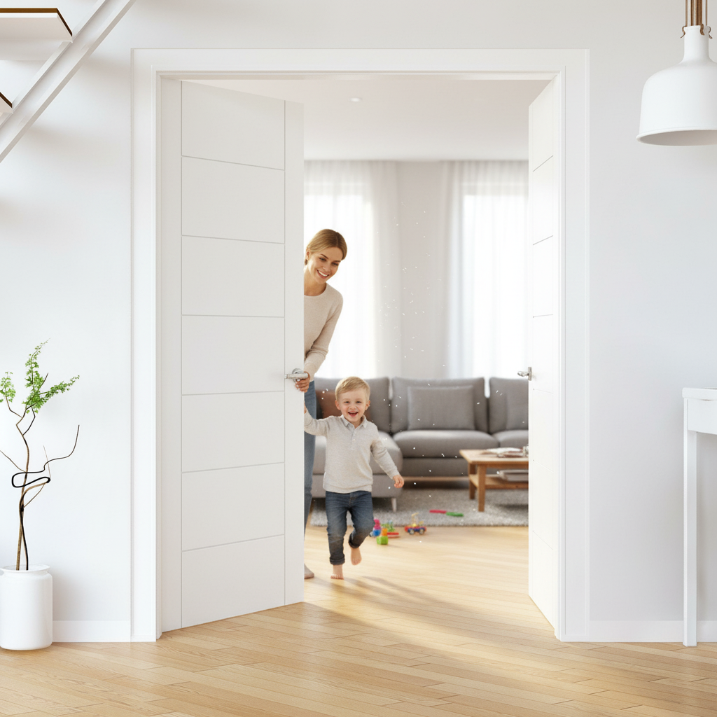 Premium Internal White Primed Seven-Panel Door Pair - Elegant Design,