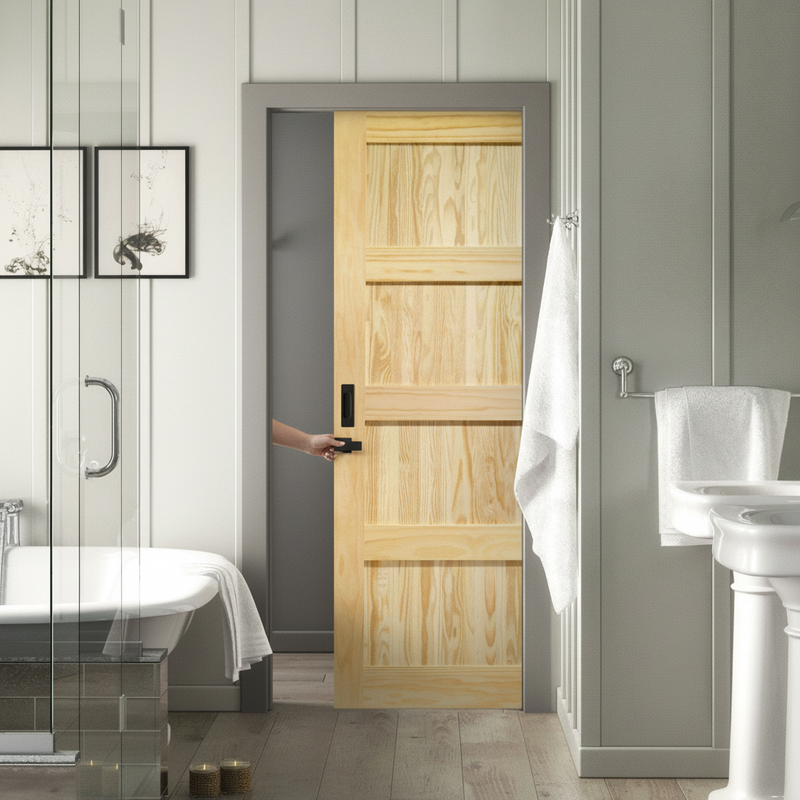 Premium Clear Pine Unfinished Internal Shaker 4 Panel Pocket Door Set