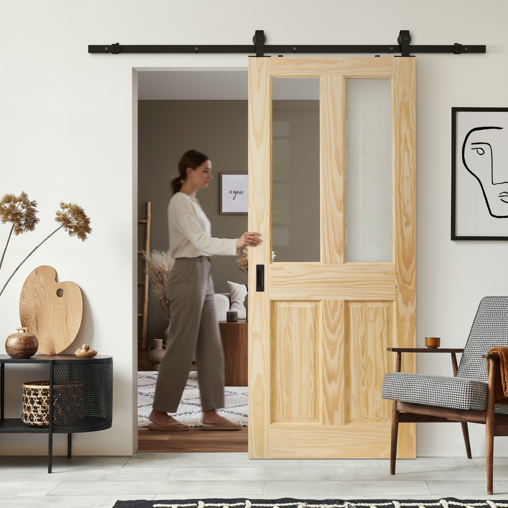 Premium Clear Pine Internal Unfinished 2 Panel Sliding Door with Clear